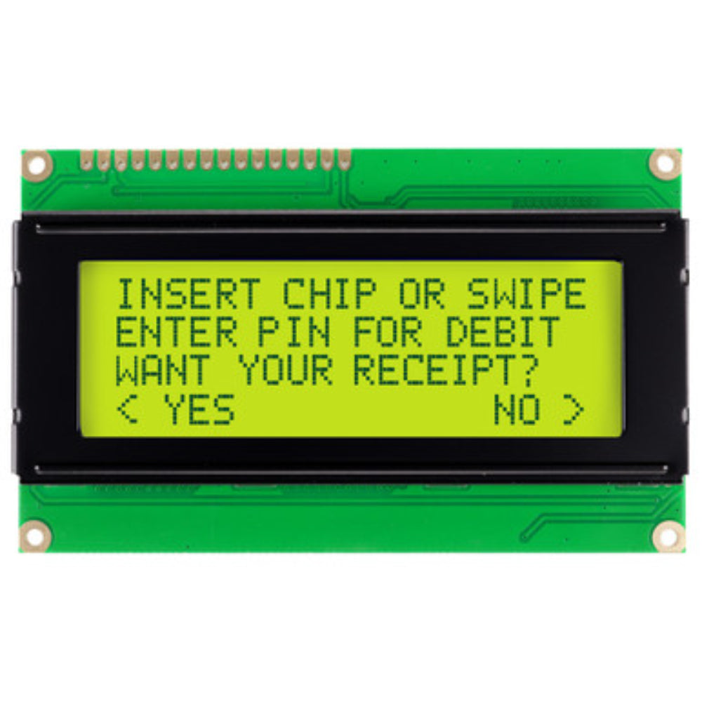 20x4 LCD Display with Yellow Backlight - 2004 Character Screen