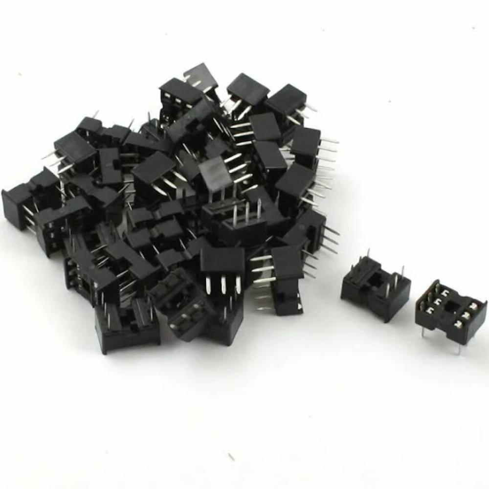 6 Pin DIP IC Base 7.62mm Width, 2.54mm Pitch - 100 Pcs