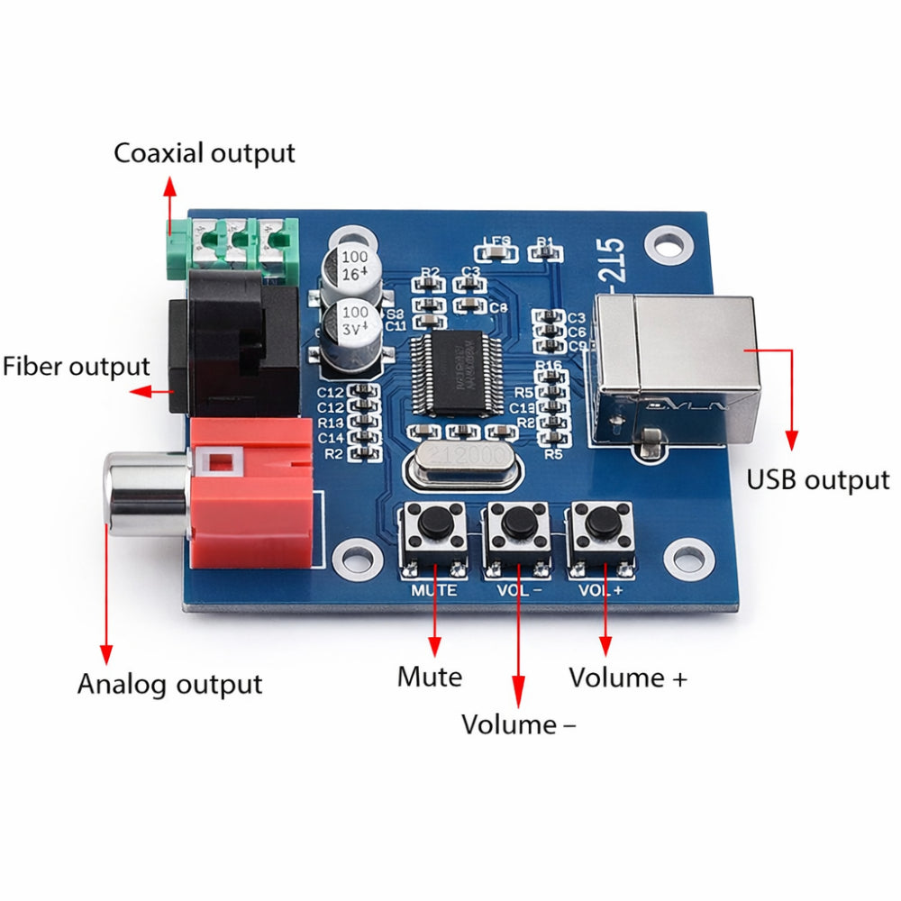 PCM2704 USB DAC Audio Decoder Board with Optical & Coaxial