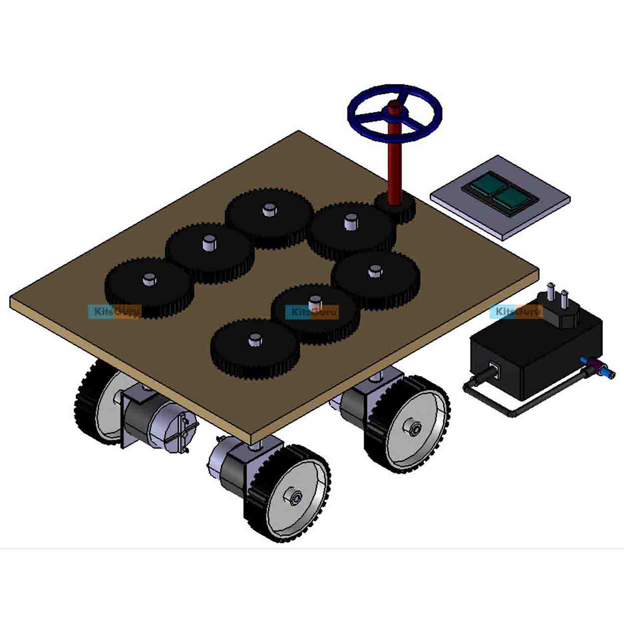 Mechanical Project : Four wheel steering using gear and motor || KitsGuru